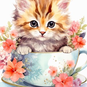 Kitten in Teacup Clip Art Bundle 16 PNG Designs Watercolor Cute Artsy ...
