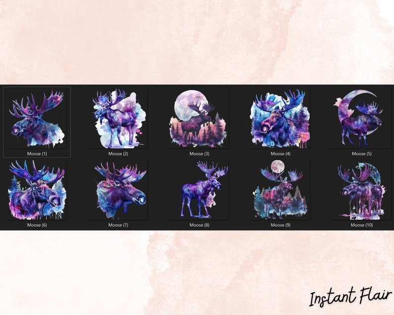 Mystical Moose Watercolor Clip Art Bundle, 10 Transparent PNG Designs ...