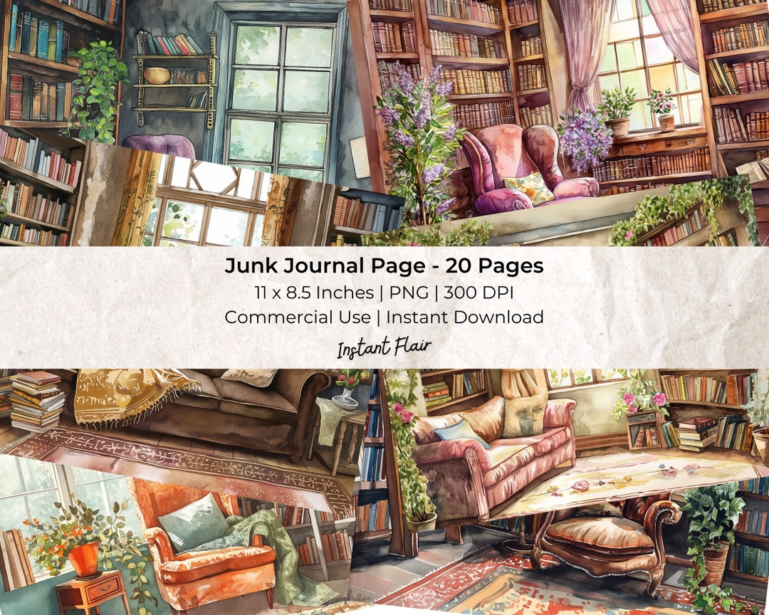 Library Junk Journal Printable Page: 20 Pages Collage Sheets and Junk ...