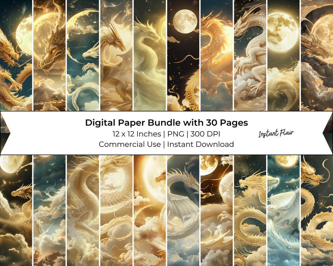 Fantasy Dragon Night Digital Paper: 30 Pages Collage Sheets and Junk ...