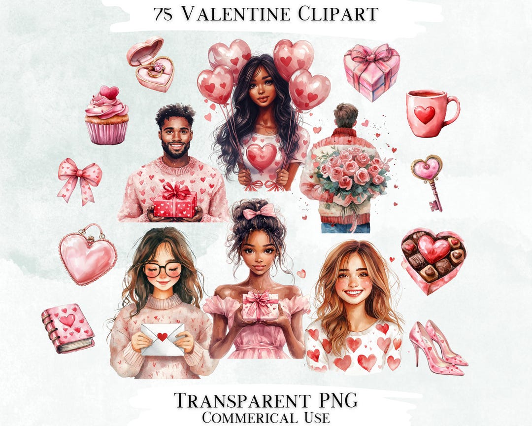 Valentine Clip Art Bundle, Transparent PNG Graphics, Decorative Images ...