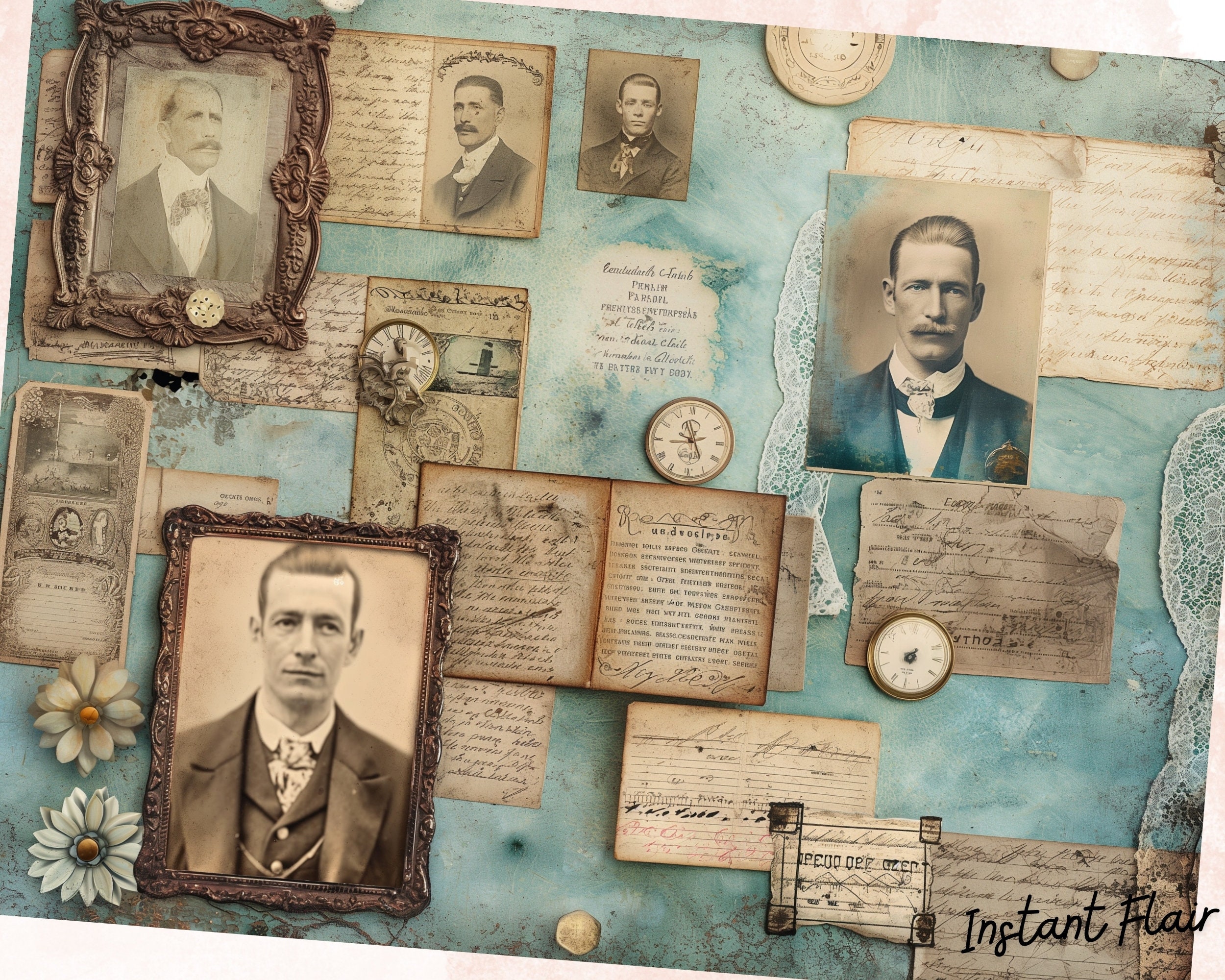 Vintage Gentlemen Junk Journal Printable Page: 20 Pages Collage Sheets ...