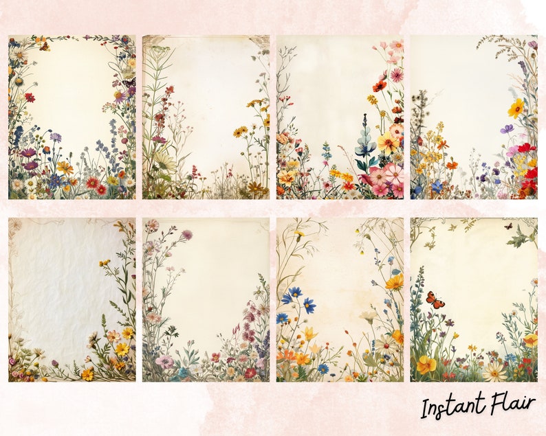 Wildflower Border:collage Sheet Digital Scrapbook Paper Kit Digital ...