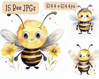 Watercolor Bumblebee Clipart Pack Summer Clipart Floral - Etsy