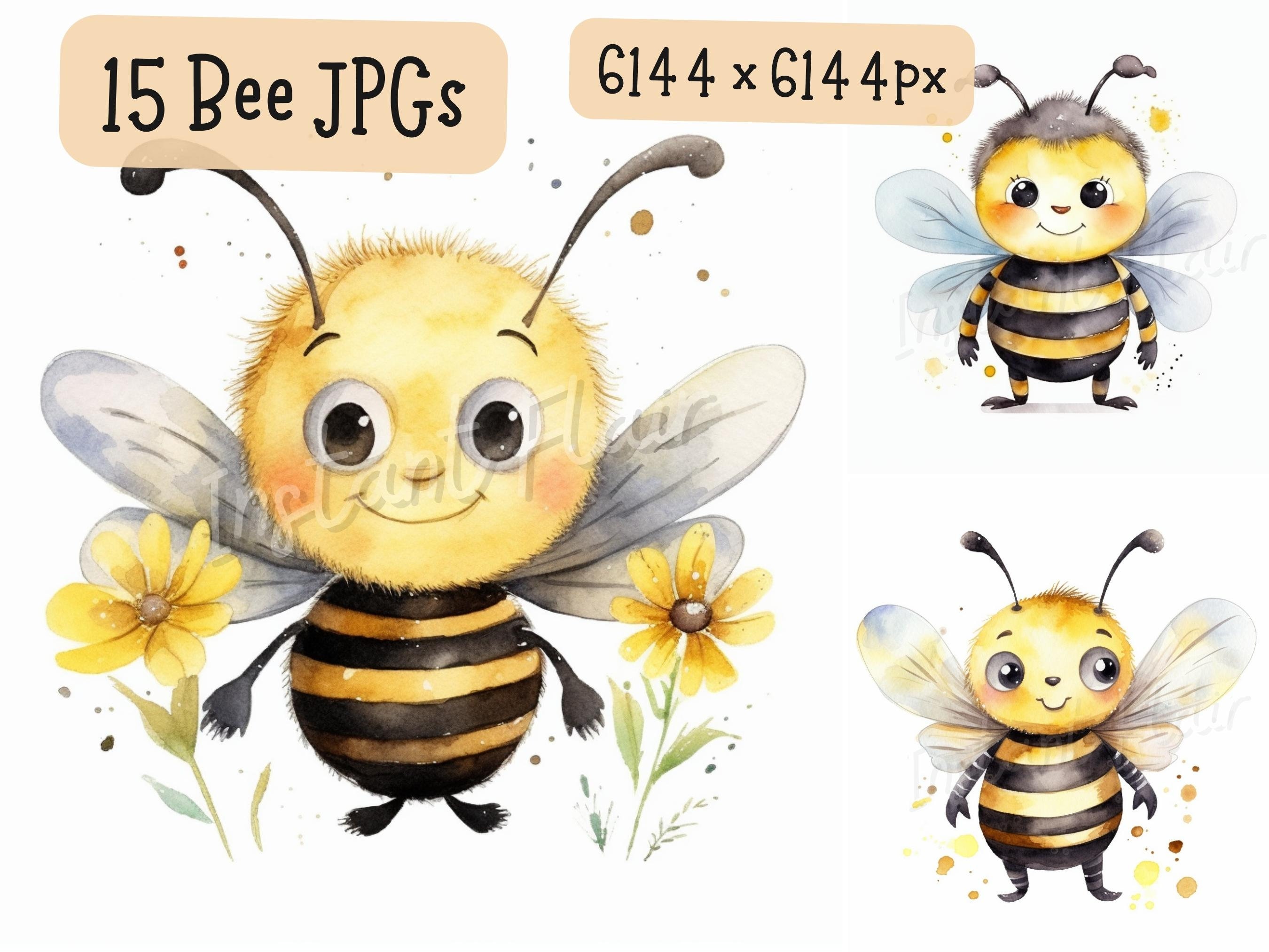 Bee Clip Art Bundle, 15 JPG Designs, Watercolor Cute Artsy Bumblebee ...
