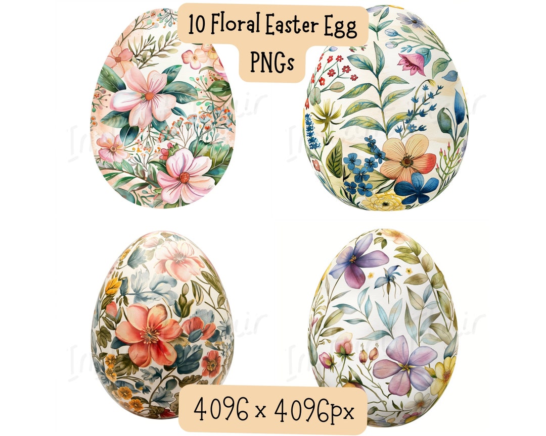 Floral Easter Egg Watercolor Clip Art Bundle, PNG Designs, Decorative ...