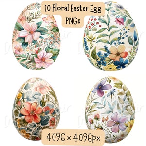 Floral Easter Egg Watercolor Clip Art Bundle, PNG Designs, Decorative ...