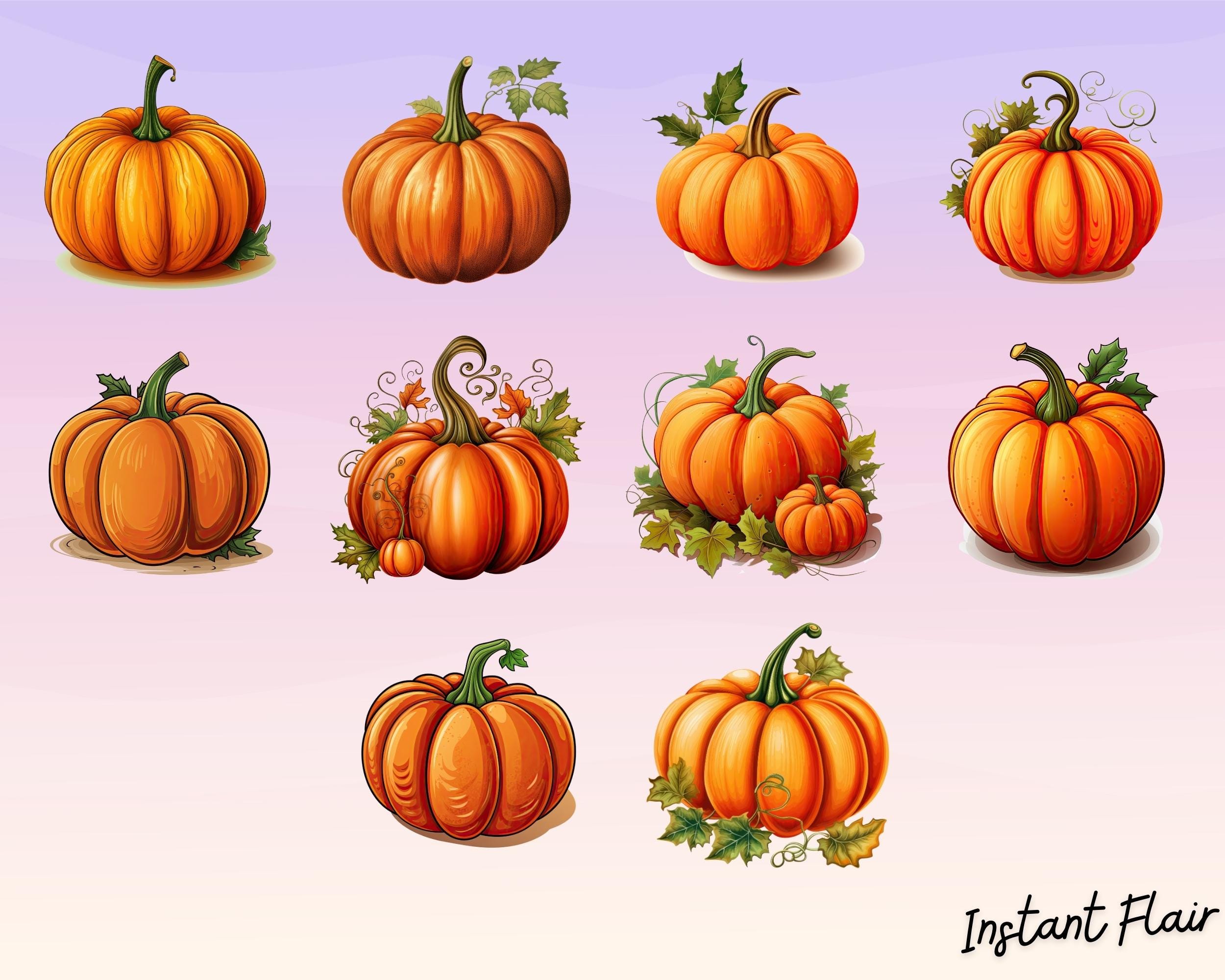 Pumpkin Clip Art Bundle, 10 PNG Designs, Decorative Images, Digital ...