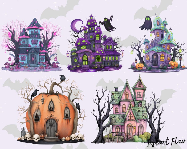 Whimsical Haunted House Clipart – 25 Spooky Halloween PNG Graphics for ...