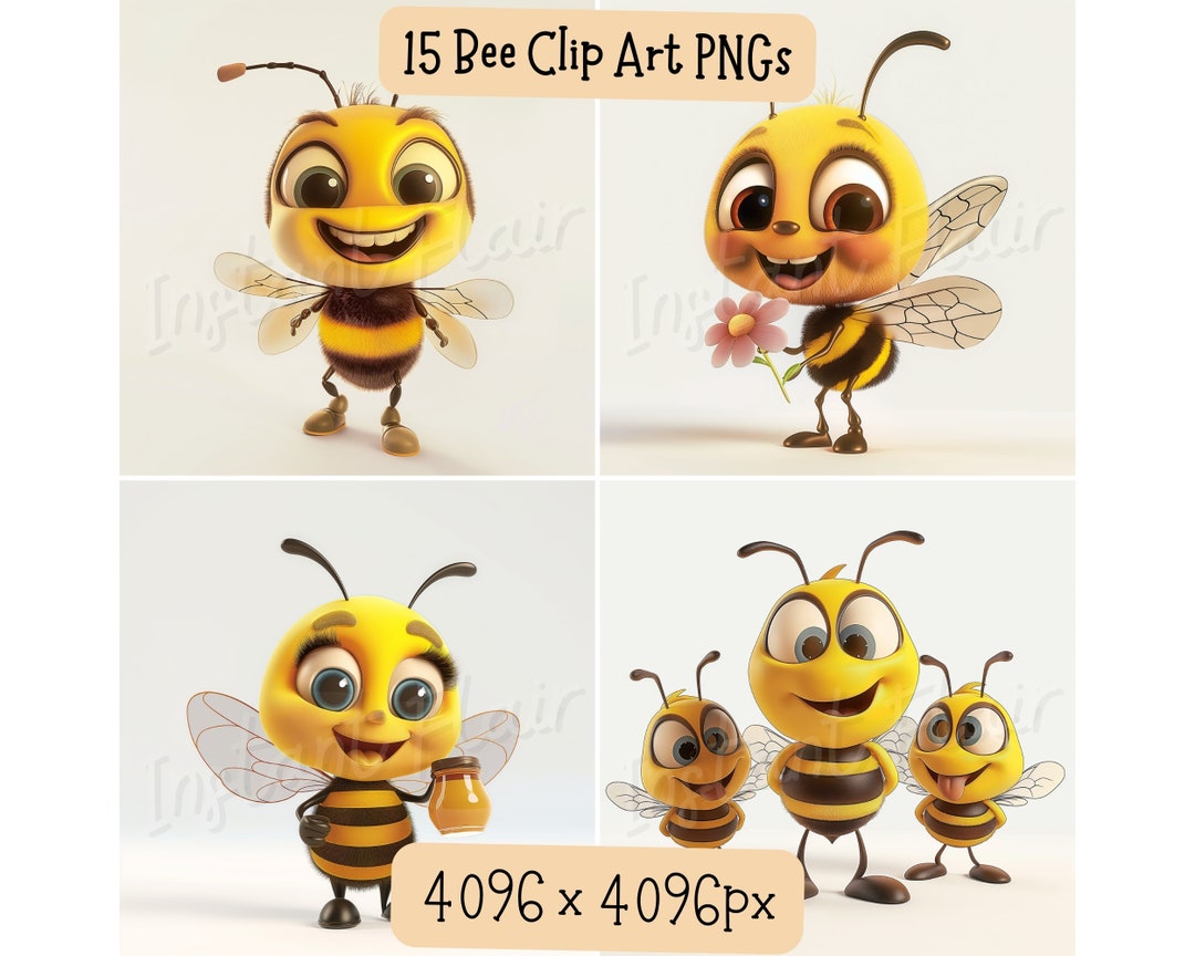 Bee Animated Clip Art Bundle, PNG Designs, Decorative Images, Digital ...