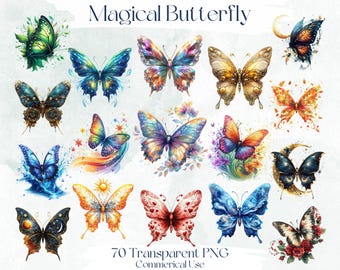 Glitter Pastel Butterflies Watercolor Clipart Bundle PNG Butterfly ...