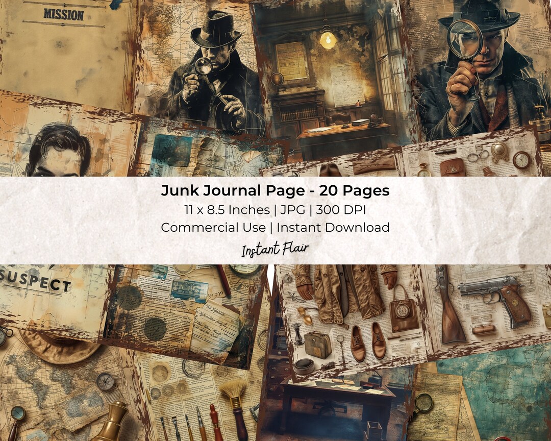 Detective: Collage Sheet | Digital Scrapbook Paper Kit| Instant Digital ...