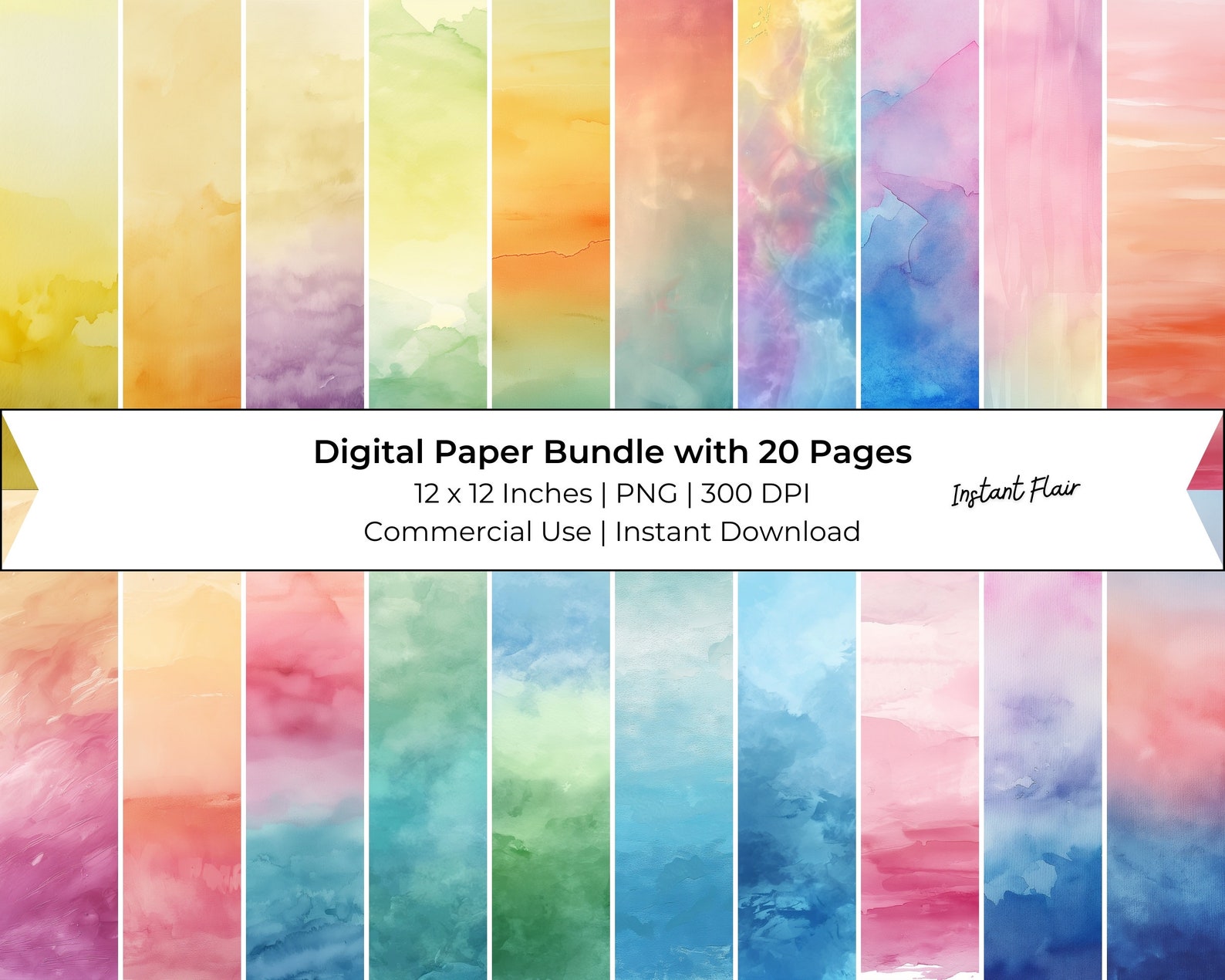 Watercolor Background Digital Paper: 20 Pages Collage Sheets and Junk ...