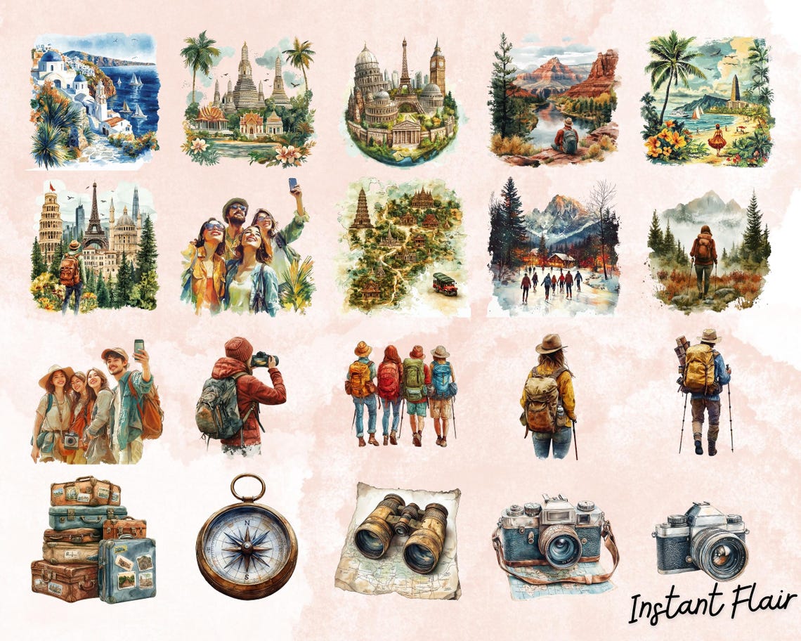 Travel Clipart Bundle, World Landmarks, PNG Graphics (digital Download ...