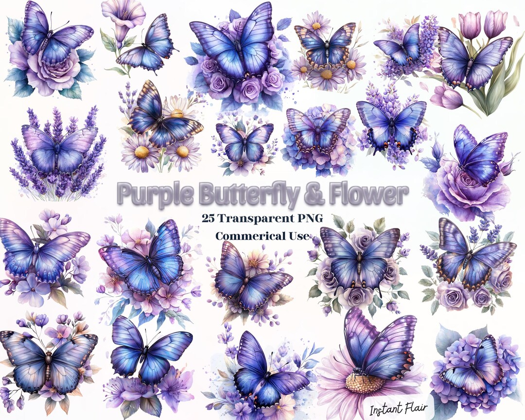 25 Purple Butterfly & Flower Clipart – PNG Bundle – Digital Download - Etsy