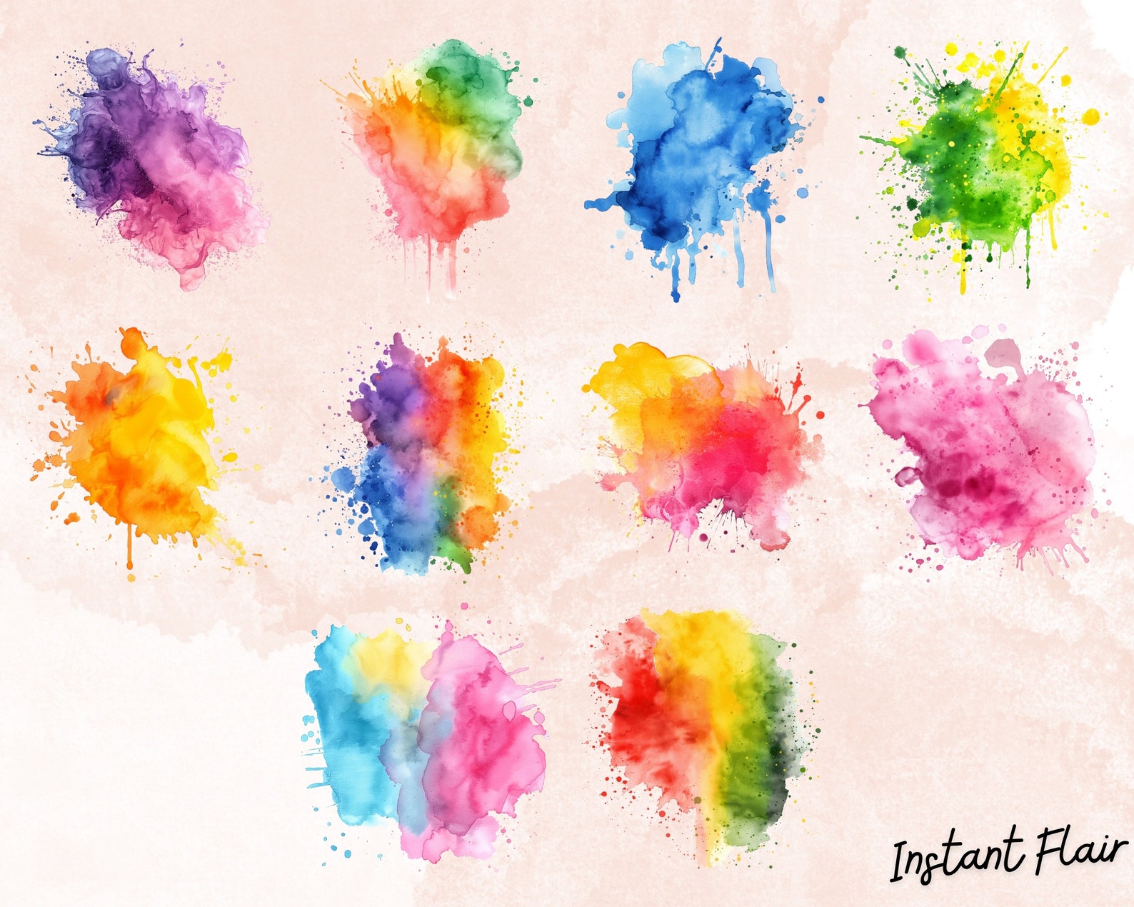 Watercolor Splashes Clip Art Bundle, 20 Transparent PNG Designs ...