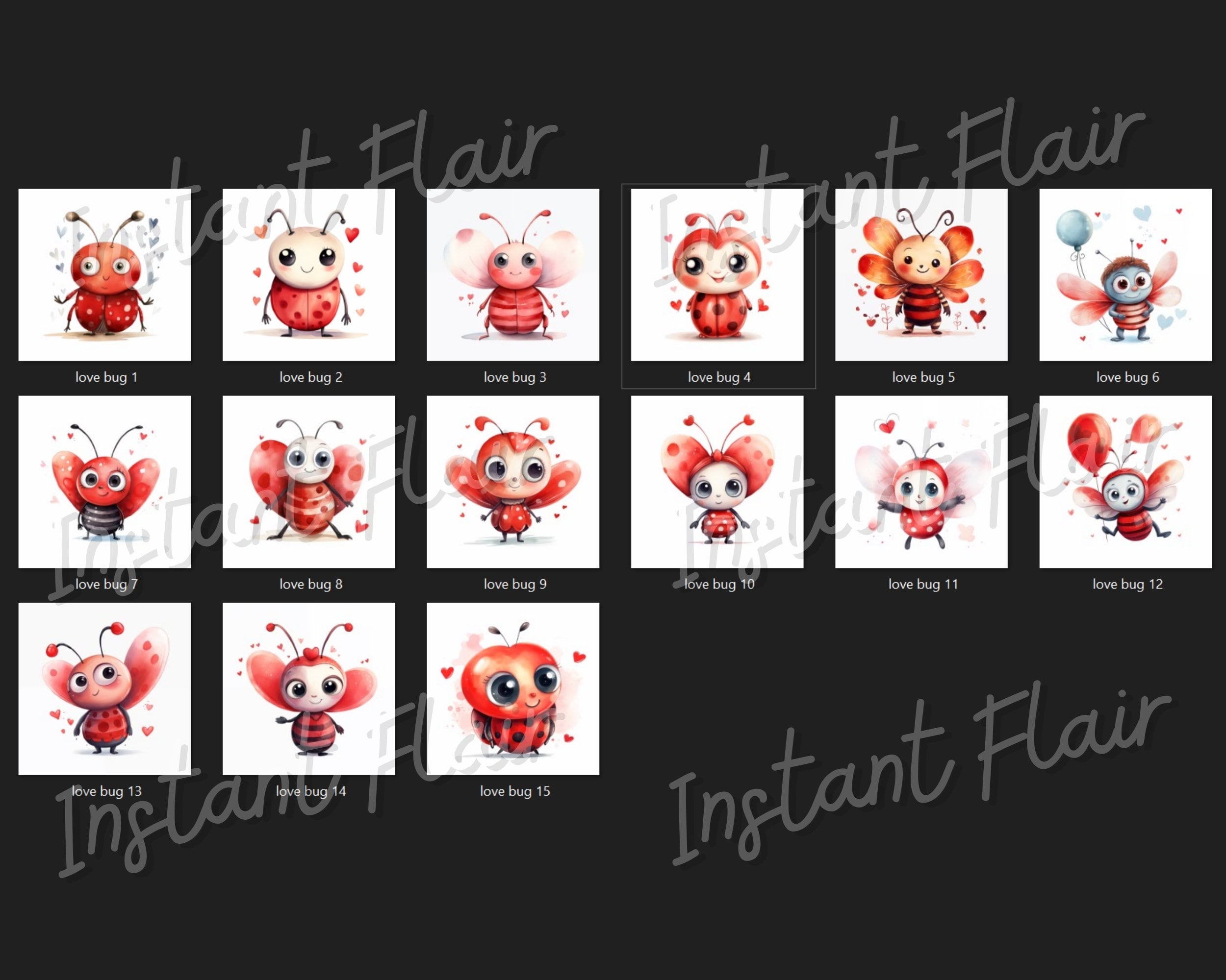 Love Bug Watercolor Clip Art Bundle, Valentine's Day, PNG Designs ...