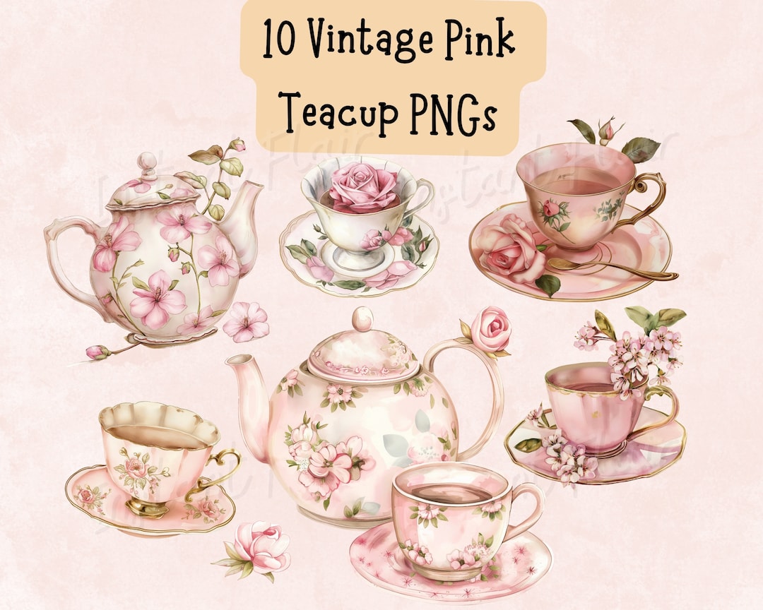 Vintage Pink Teacup Watercolor Clipart, Transparent PNG Designs ...