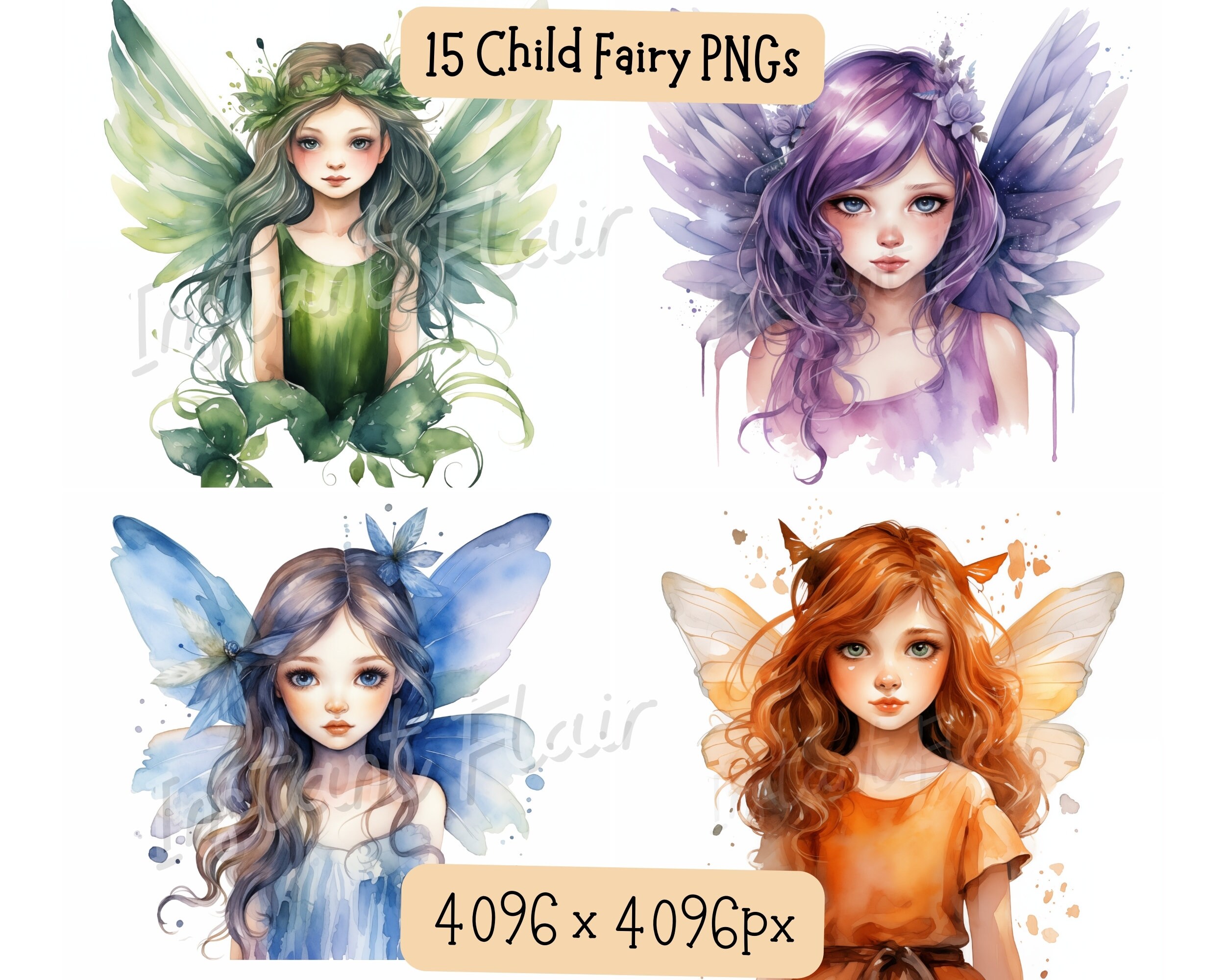 Child Fairy Watercolor Clip Art Bundle, PNG Designs, Decorative Images ...
