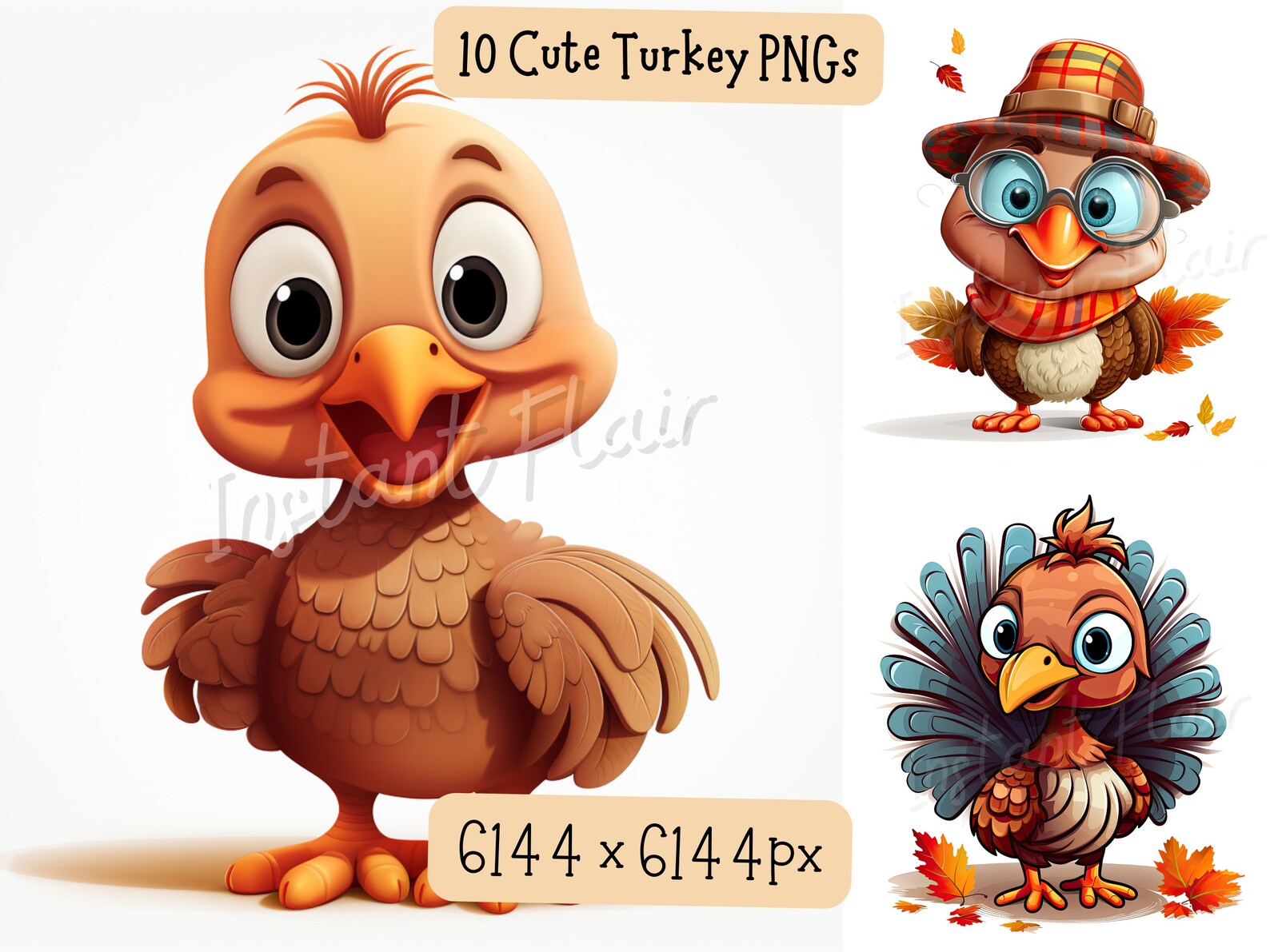Turkey Clip Art Bundle, 10 Cute Baby PNG Designs, Decorative Graphic ...