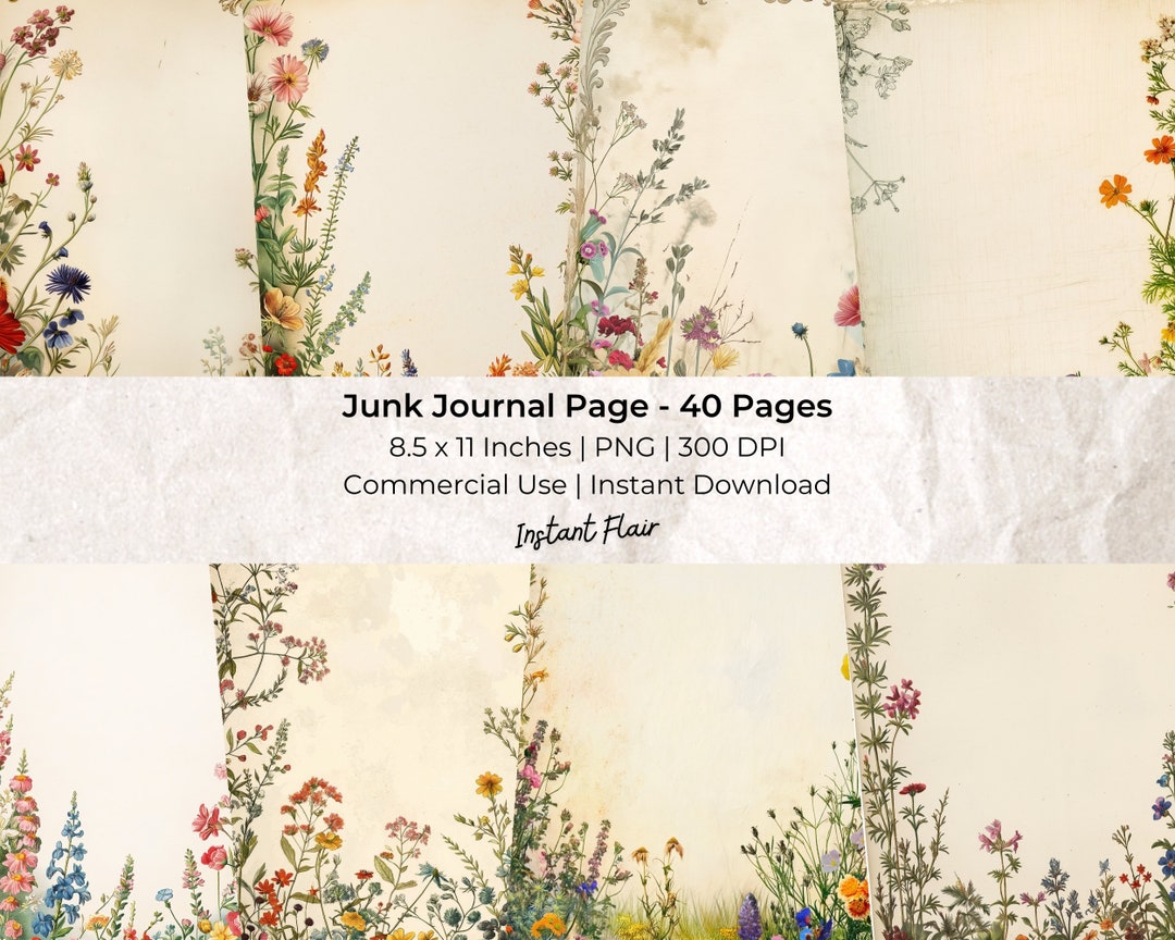 Wildflower Border:collage Sheet | Digital Scrapbook Paper Kit | Digital ...