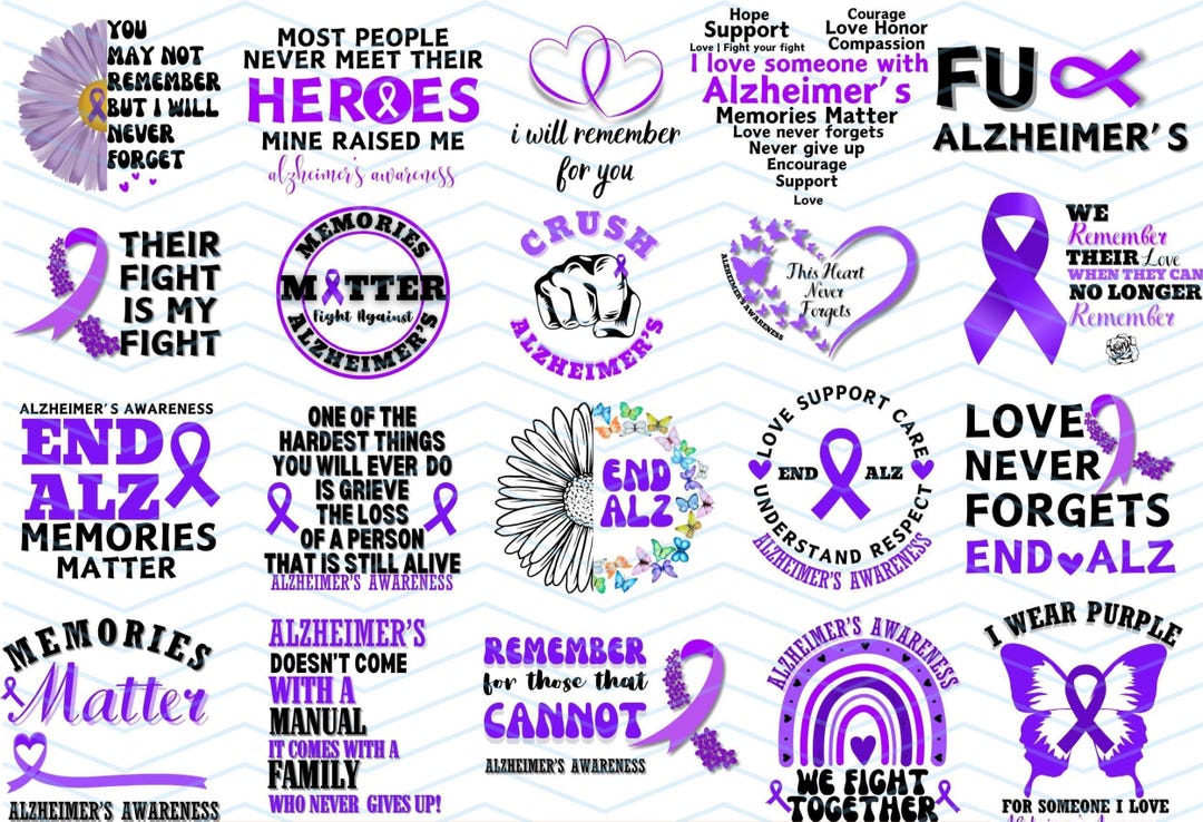 Alzheimer’s Awareness PNG Bundle | Purple Ribbon Quotes | End ALZ ...