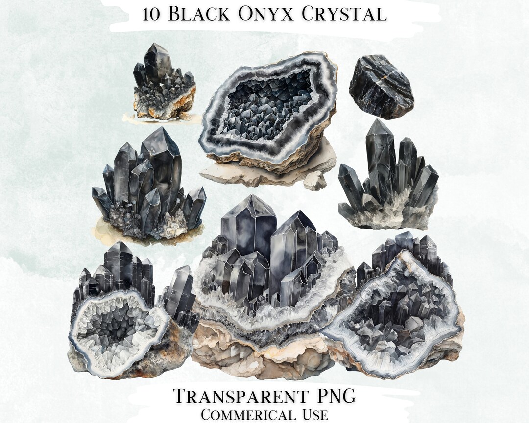 Black Onyx Crystal Clip Art Bundle, 10 Transparent PNG Designs ...