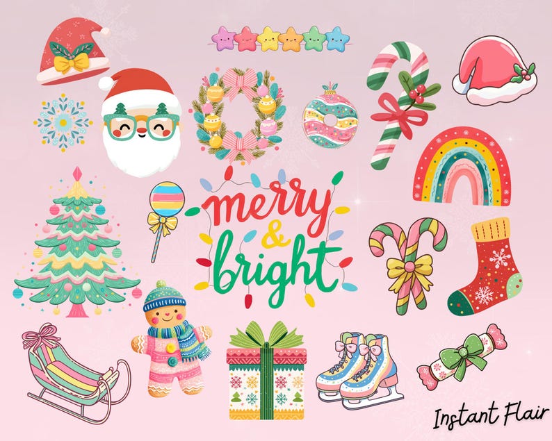 Colorful Christmas Clipart | Holiday PNG Bundle (digital Download) - Etsy