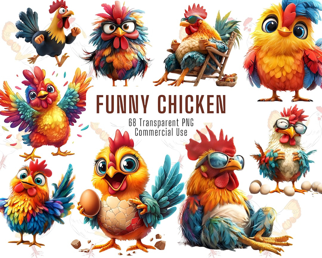 Funny Chicken Clipart Bundle - Humorous Cartoon Chickens - Digital ...