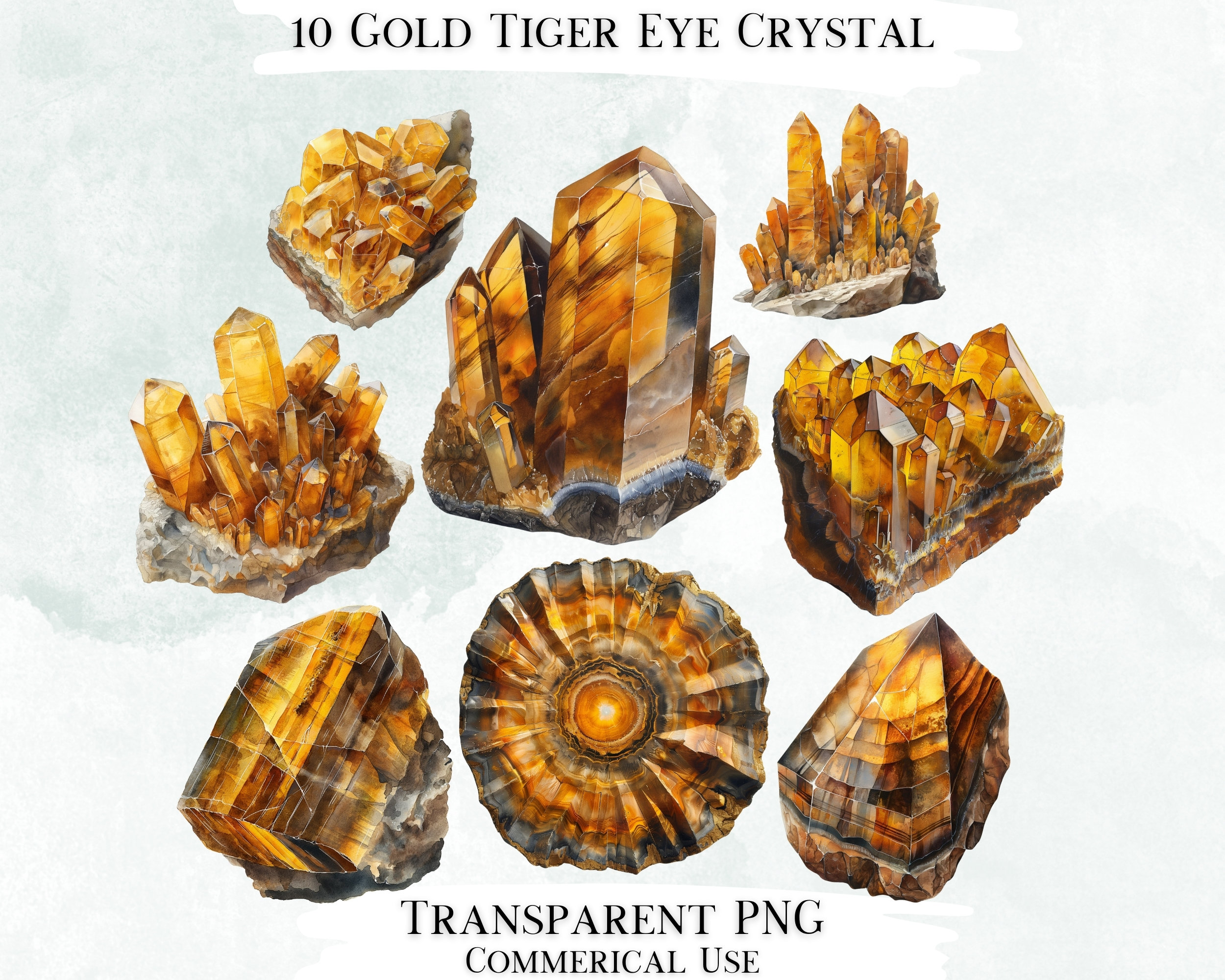 Gold Tiger Eye Crystal Clip Art Bundle, 10 Transparent PNG Designs ...