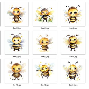 Bee Clip Art Bundle, 15 JPG Designs, Watercolor Cute Artsy Bumblebee ...