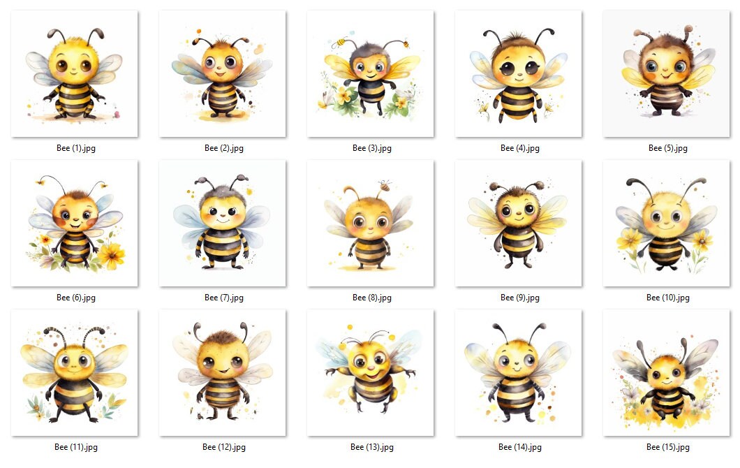 Bee Clip Art Bundle, 15 JPG Designs, Watercolor Cute Artsy Bumblebee ...