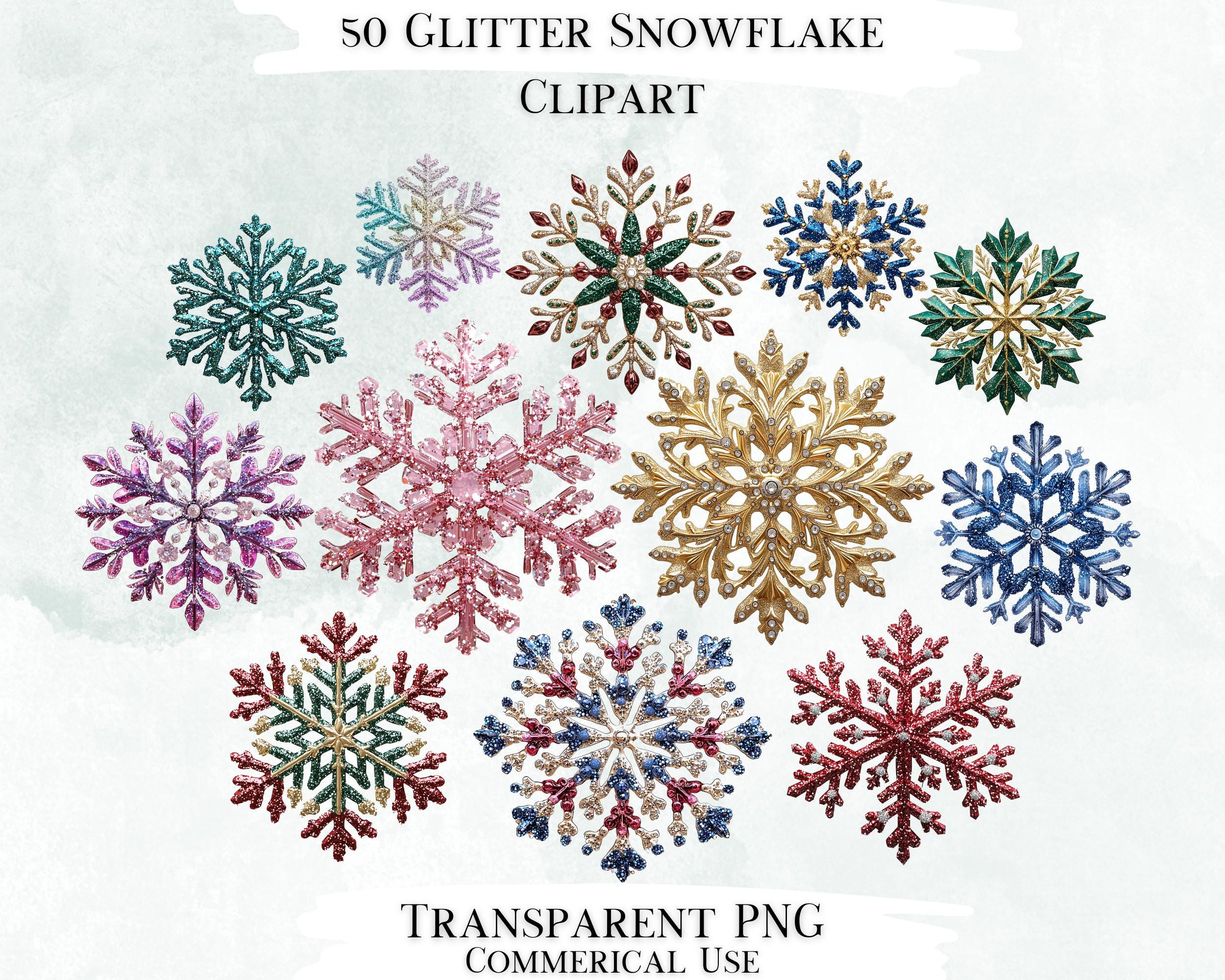 Glitter Snowflake Clip Art Bundle, Transparent PNG Graphics (digital ...