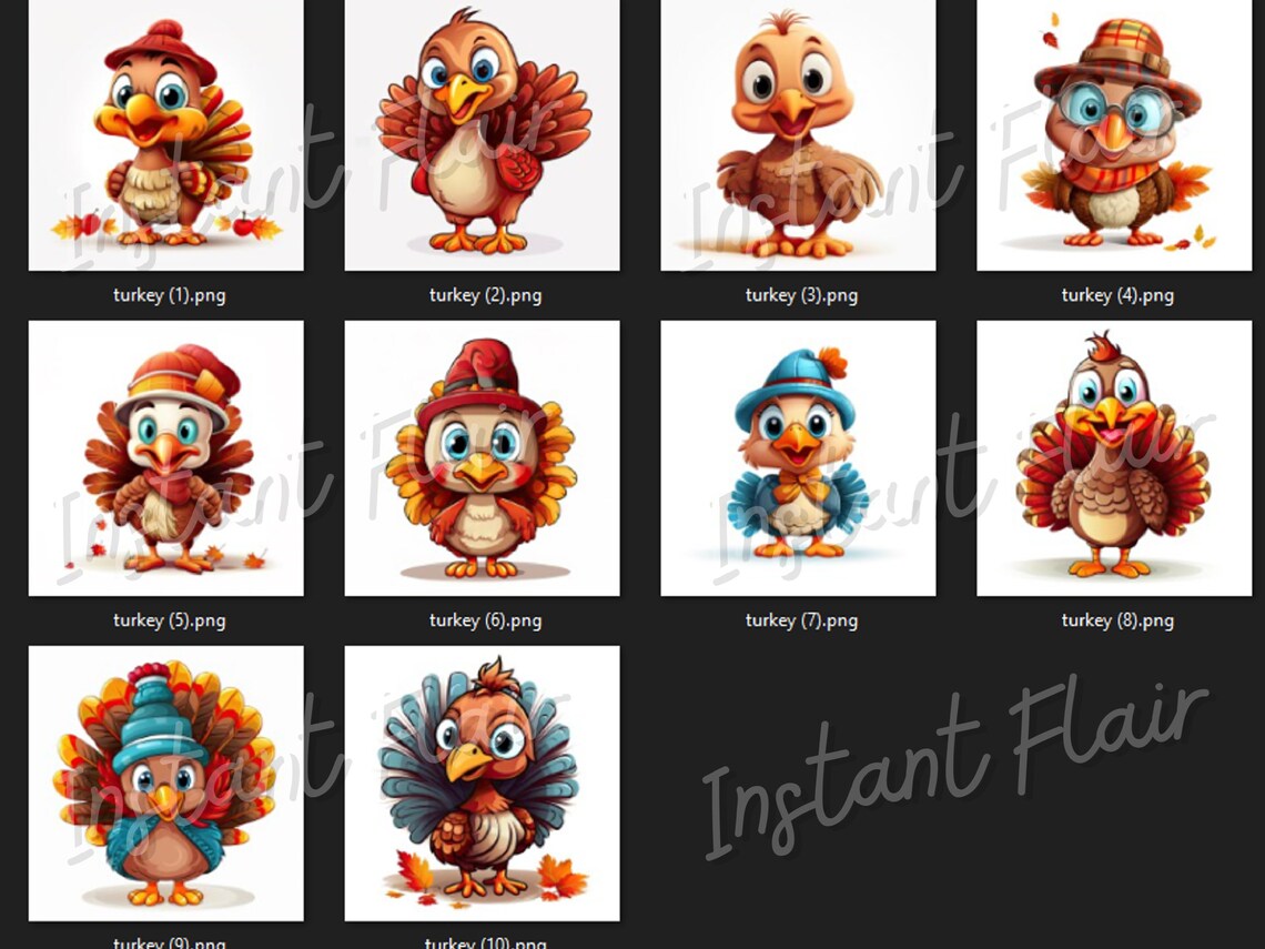 Turkey Clip Art Bundle, 10 Cute Baby PNG Designs, Decorative Graphic ...