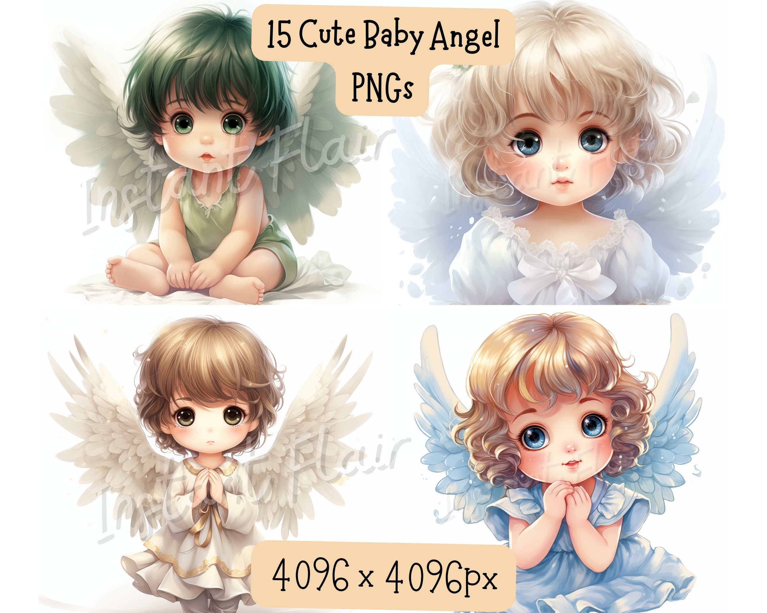 Cute Baby Angel Clip Art Bundle, PNG Designs, Decorative Images, Digital Designs for Commercial ...