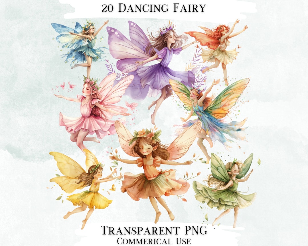 Dancing Fairy Clip Art Bundle, 20 Transparent PNG Designs, Decorative ...