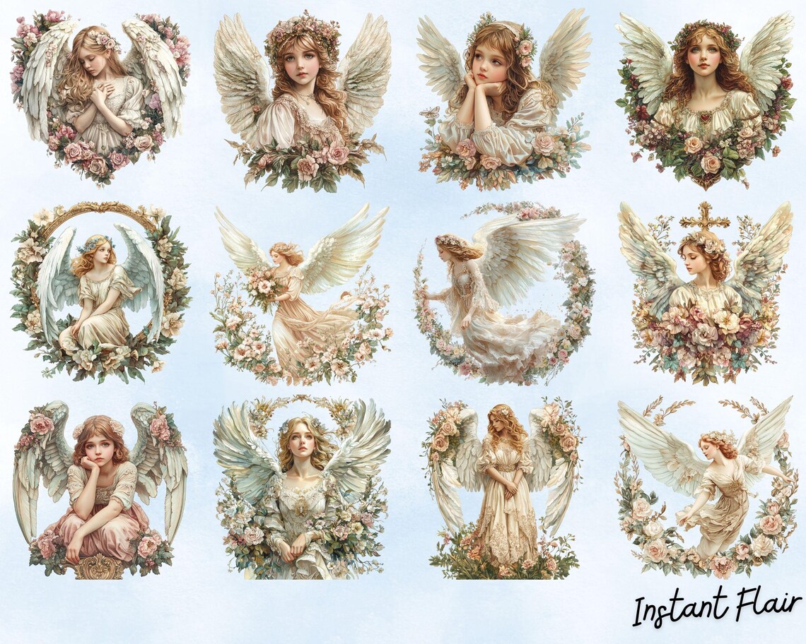 Victorian Angel Clipart, Digital Download, Printable PNG, Floral Angel ...