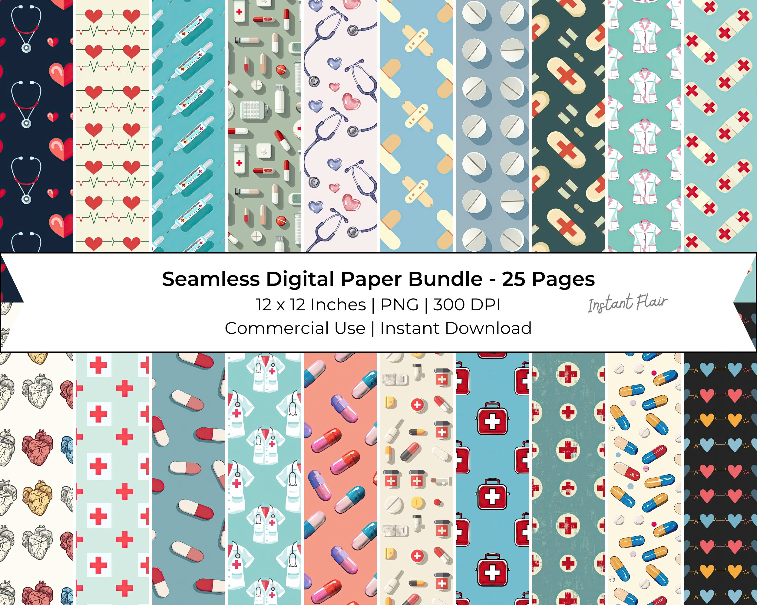 Nurse Digital Paper: 25 Pages Seamless Collage Sheets and Junk Journal ...