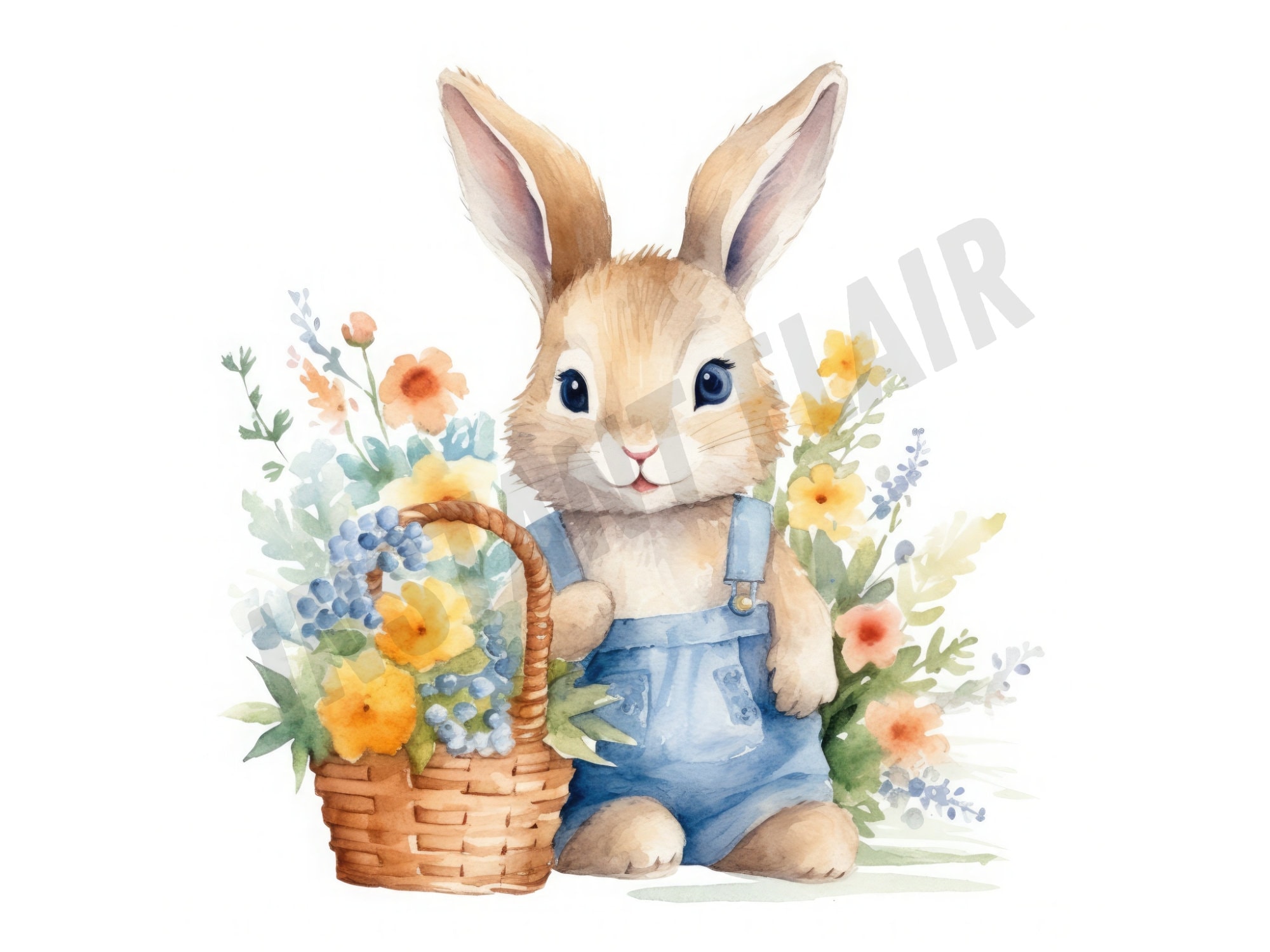 Bunny Clip Art Bundle of 6 PNG, Watercolor, Cute, Nursery Digital ...