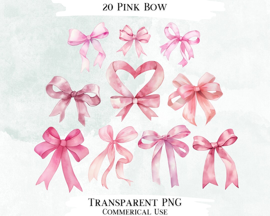 Pink Bow Watercolor Clipart, Transparent PNG Bundle (20 Designs) - Etsy