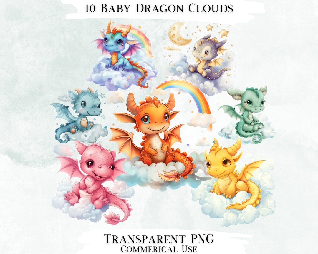 Watercolor Baby Dragon Cloud Clipart, Transparent PNG (digital Download ...