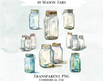 Empty Jar Clipart, Instant Download, Transparent Watercolor Mason Jar ...