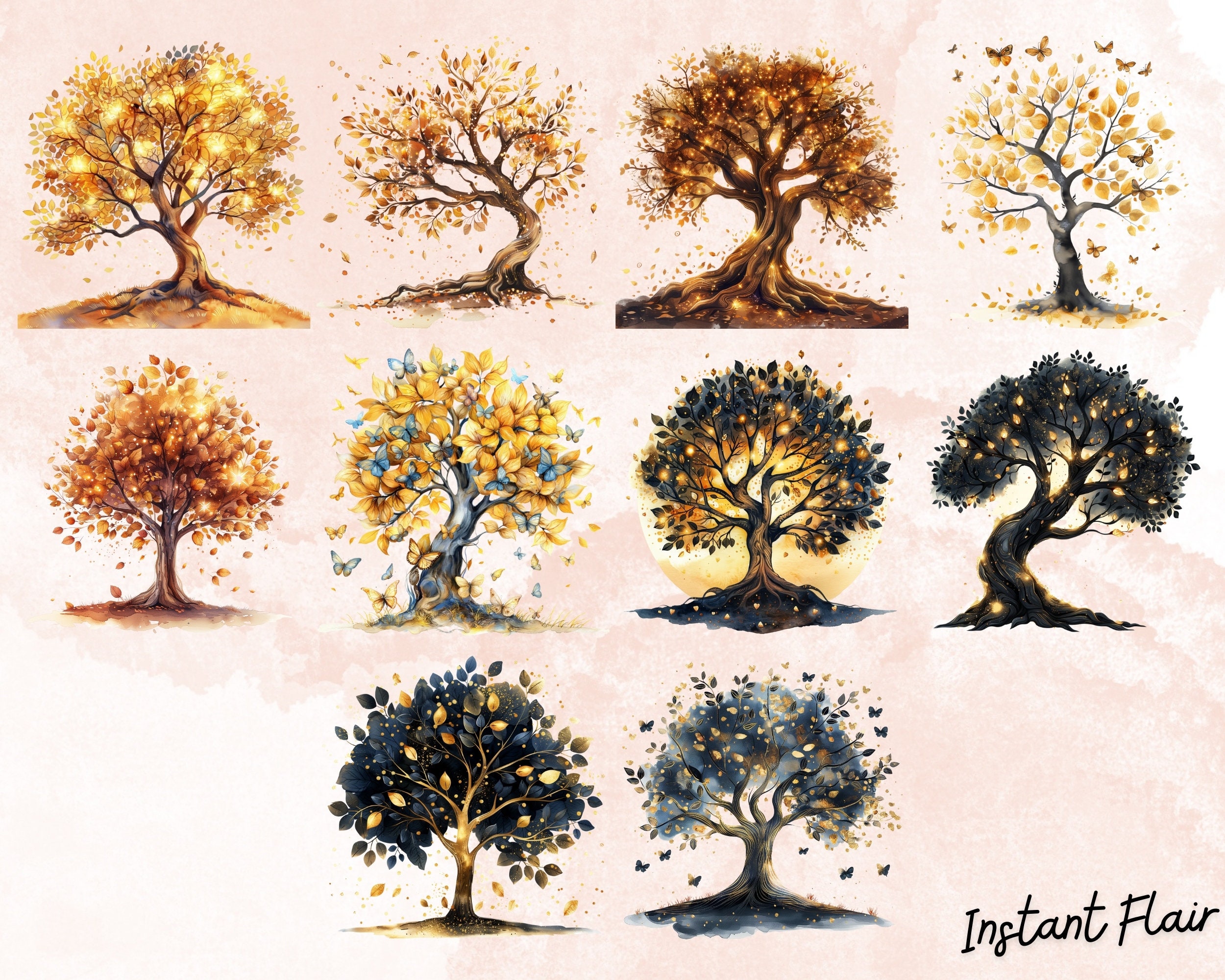 Enchanted Tree Clip Art Bundle, 10 Transparent PNG Designs, Decorative ...
