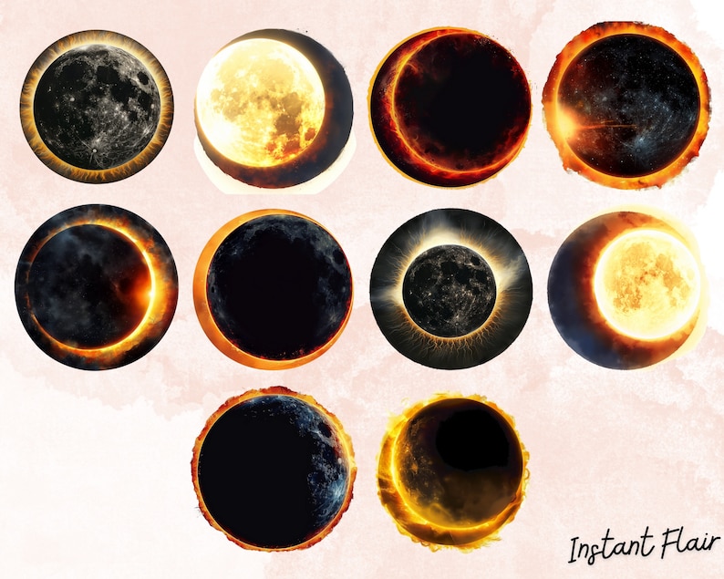 Solar Eclipse Clip Art Bundle, 20 Transparent PNG Designs, Decorative ...