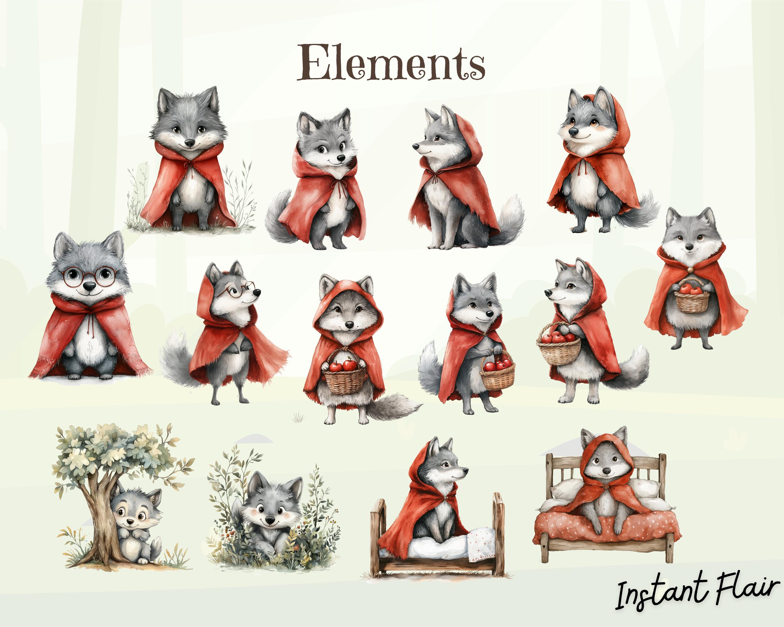 Little Red Riding Hood Clipart & Papers – Fairy Tale Graphics (digital ...
