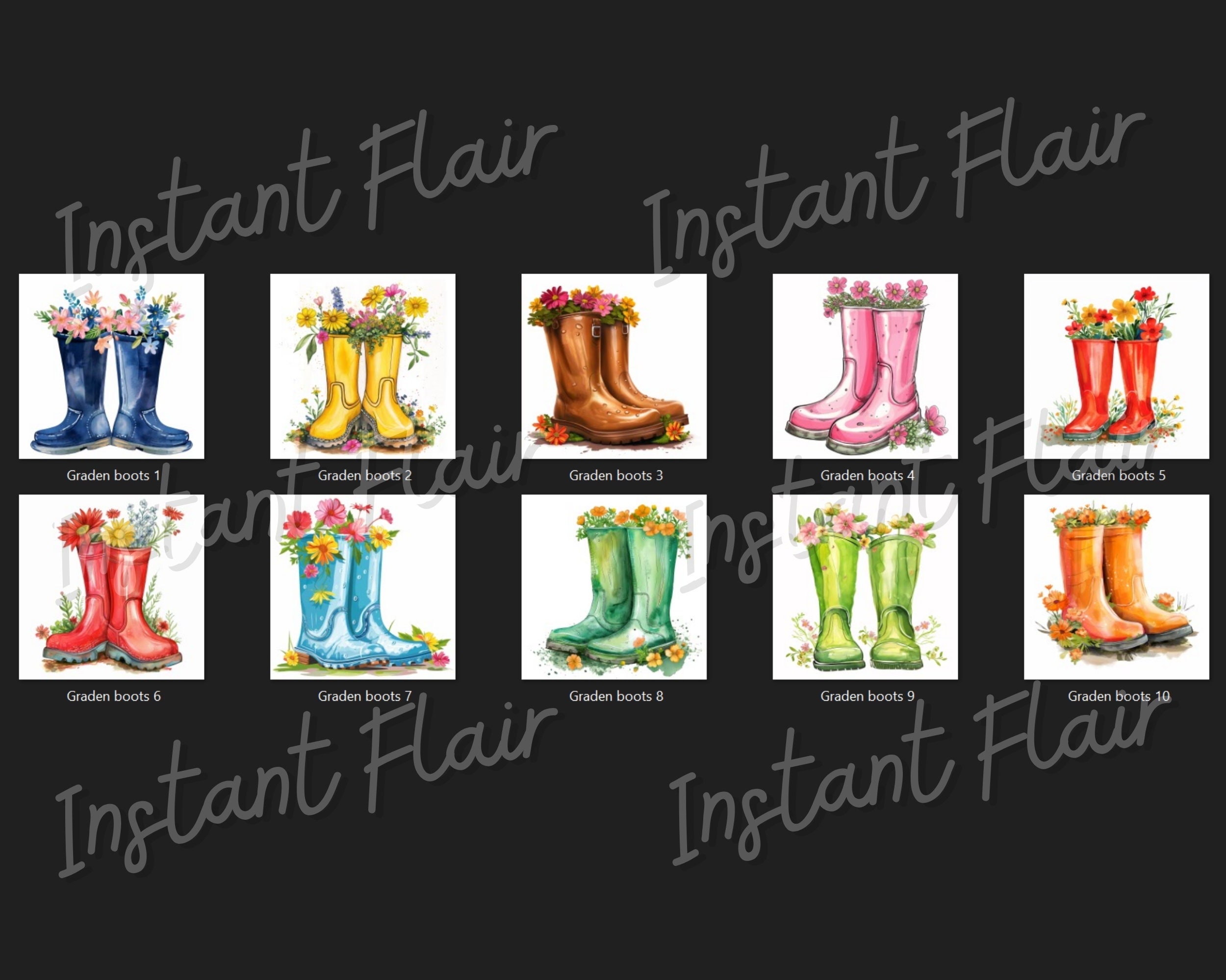 Garden Boots Clip Art Bundle, PNG Designs, Decorative Images, Digital ...