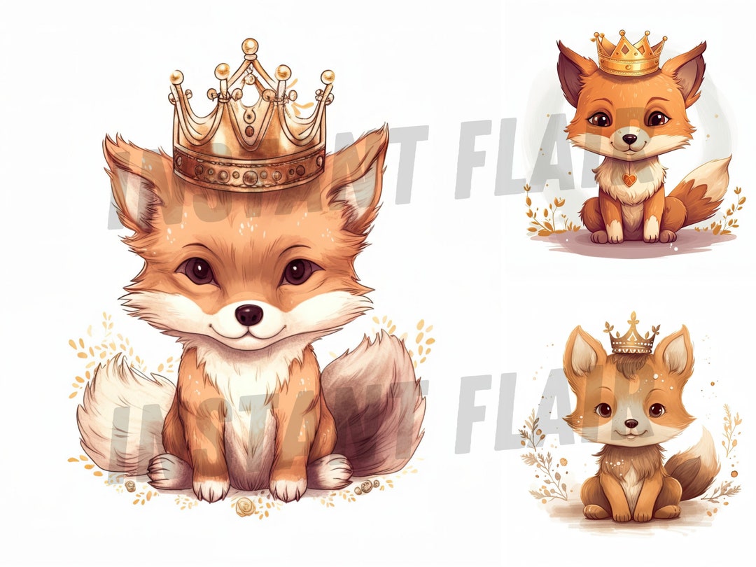 Fox King Clip Art Bundle of 4 PNG Designs, Watercolor, Cute, Nursery ...