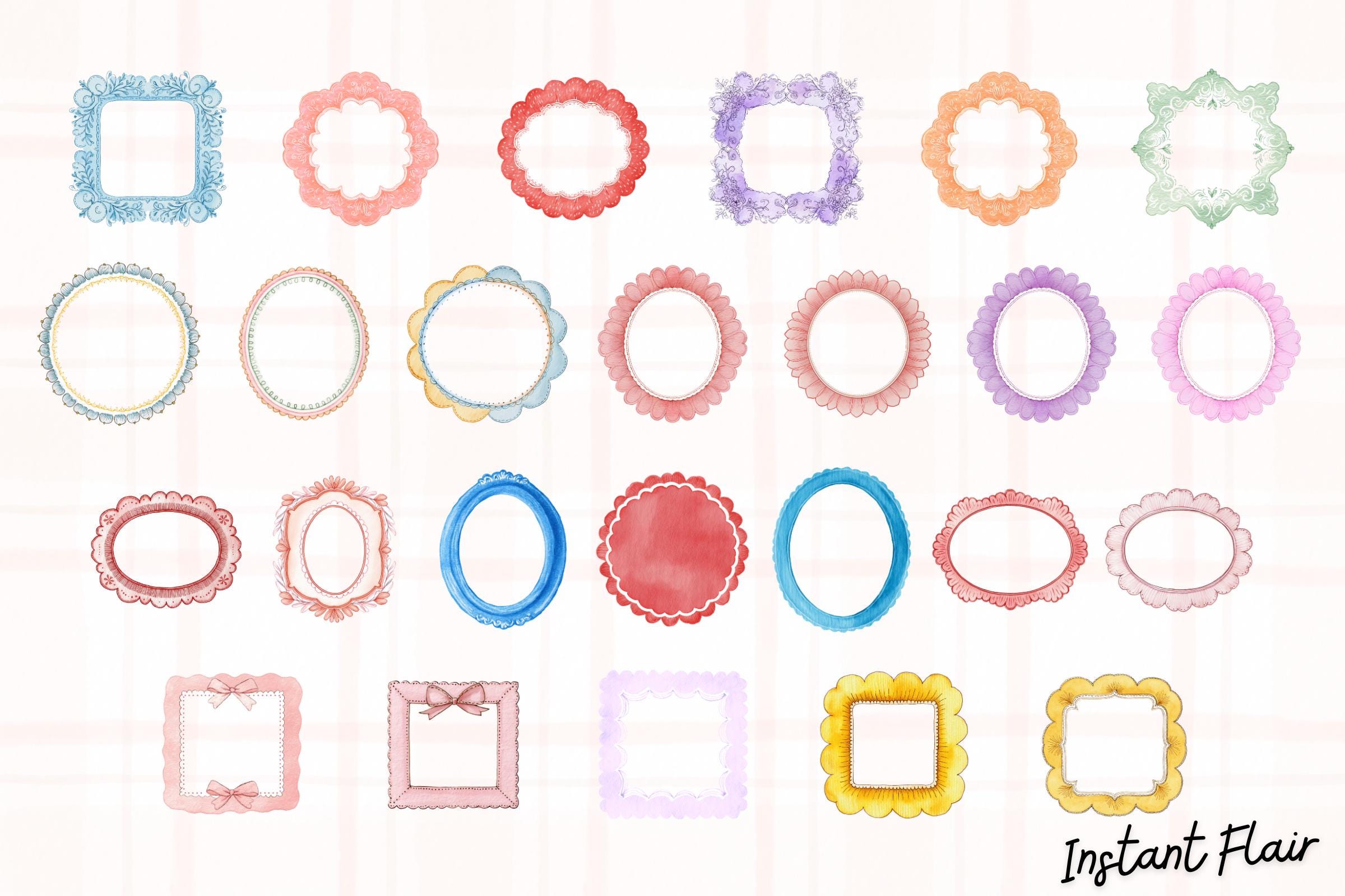 Whimsy Charm Frames Clipart Bundle, Pastel Decorative PNG Frames ...