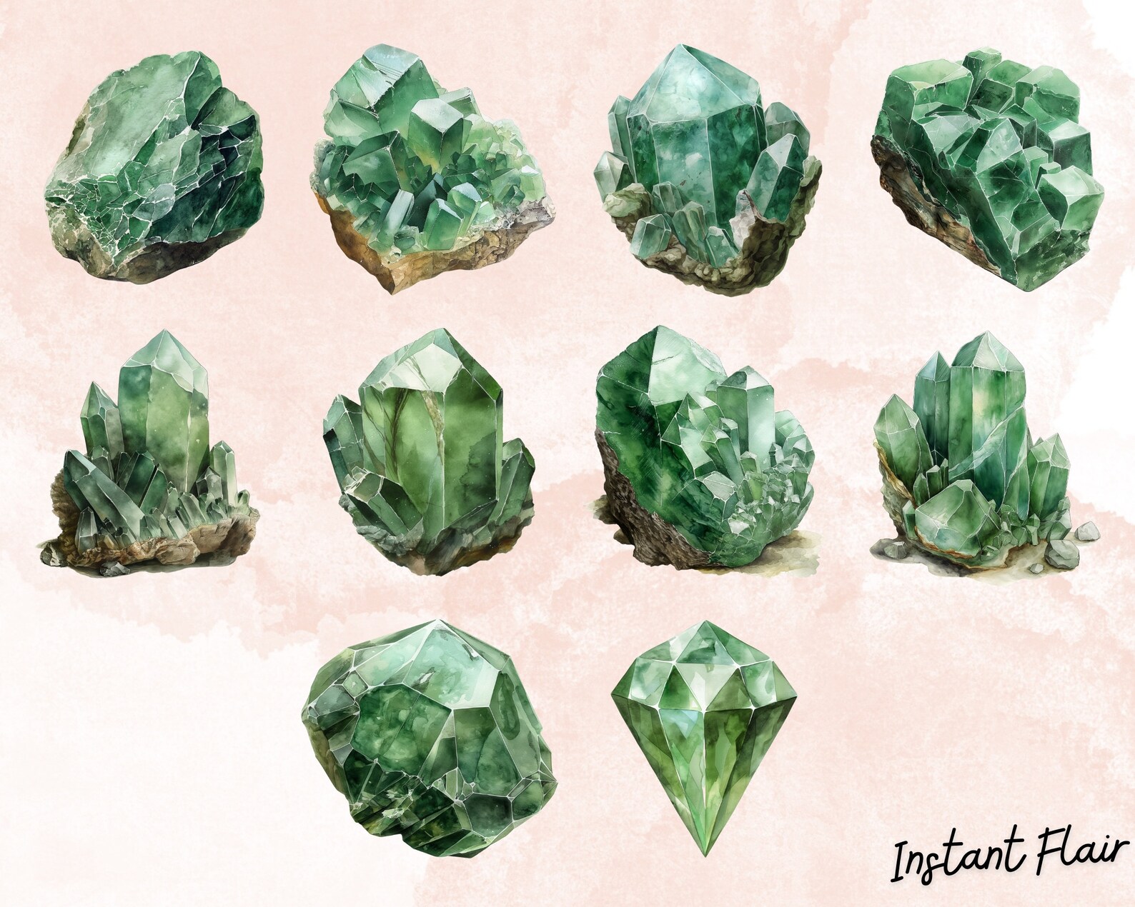 Green Aventurine Crystal Clip Art Bundle, 10 Transparent PNG Designs ...