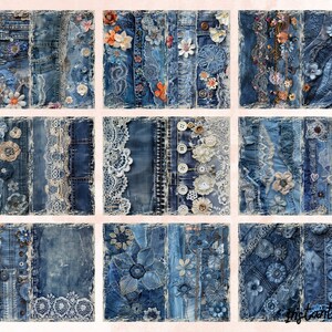 Denim and Lace: Collage Sheet | Digital Scrapbook Paper Kit | Digital ...